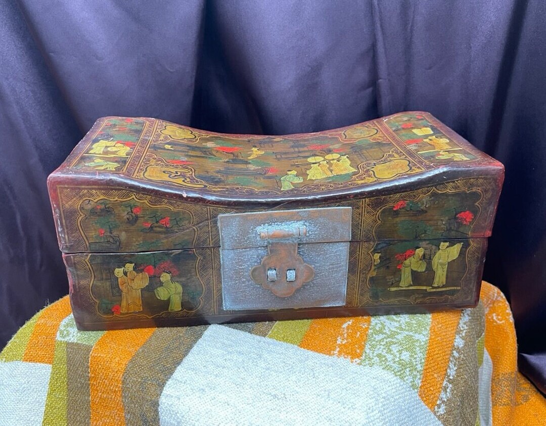Antique Chinese Pillow Box, Handmade / Painted Late-19th Century ...