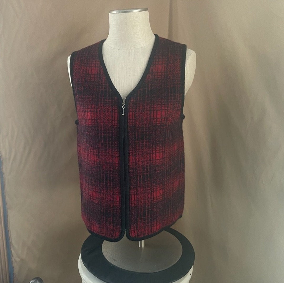 Vintage Wool Vest, Red Black Plaid, Size Women’s Small, V-neck Vests ...