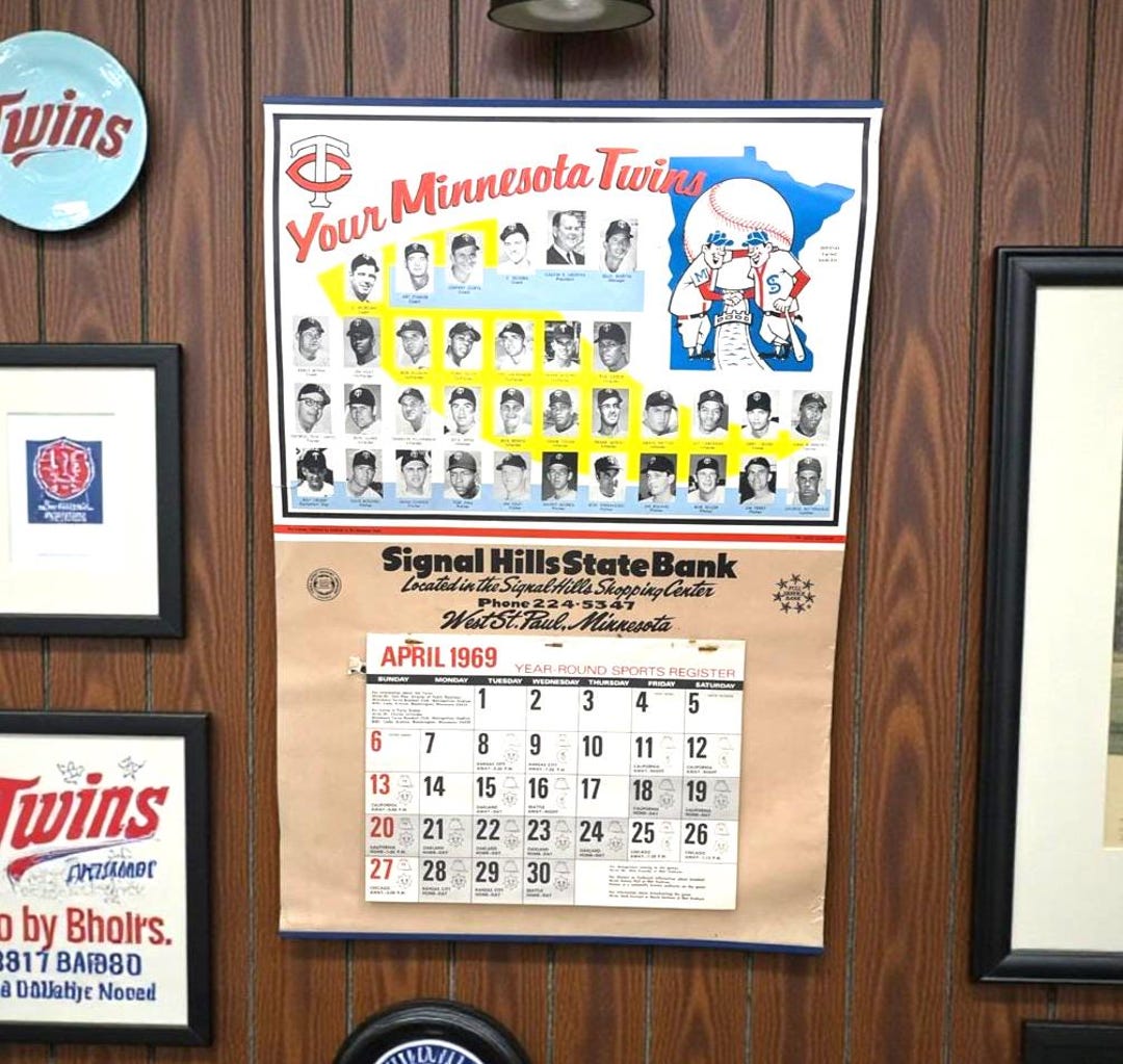 Vintage 1969 Minnesota Twins Baseball Calendar, Team Photos, Baseball ...