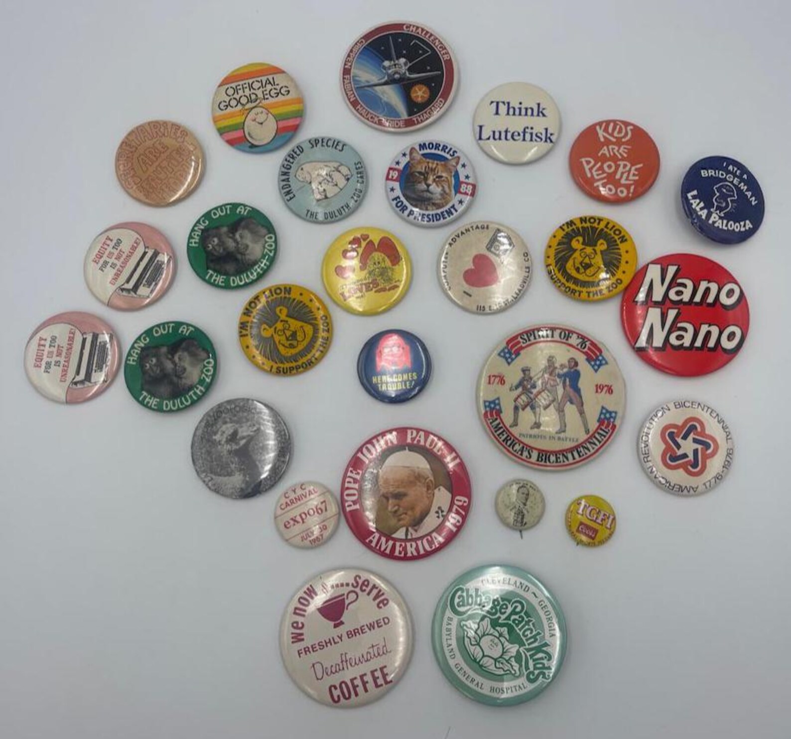 Vintage Lot Pin Back Buttons, Variety of 27 Buttons, Nano Nano, Pope ...