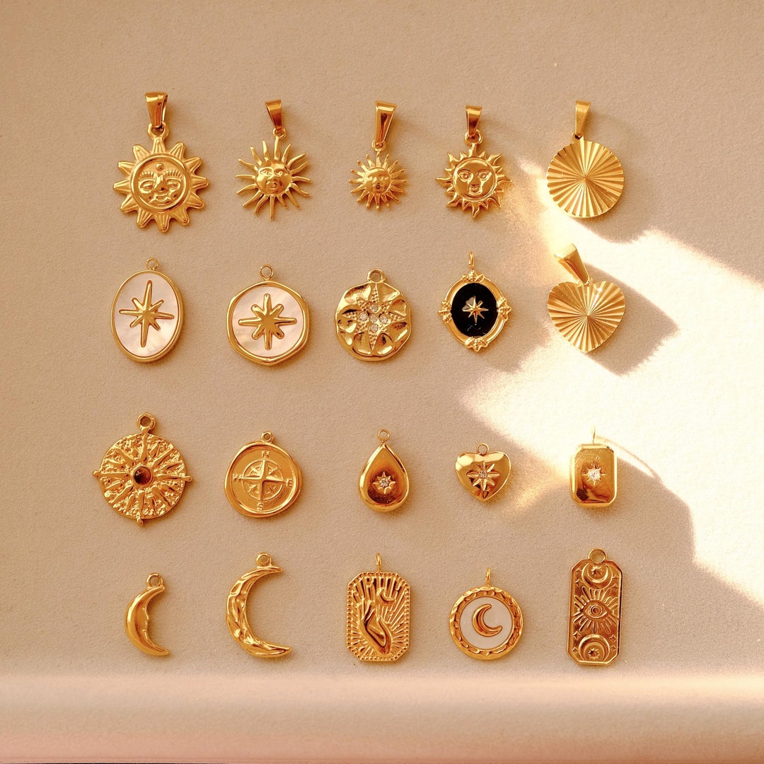 18K Gold Sun Star Moon Necklace, Waterproof Tarnish Resistant Necklace ...