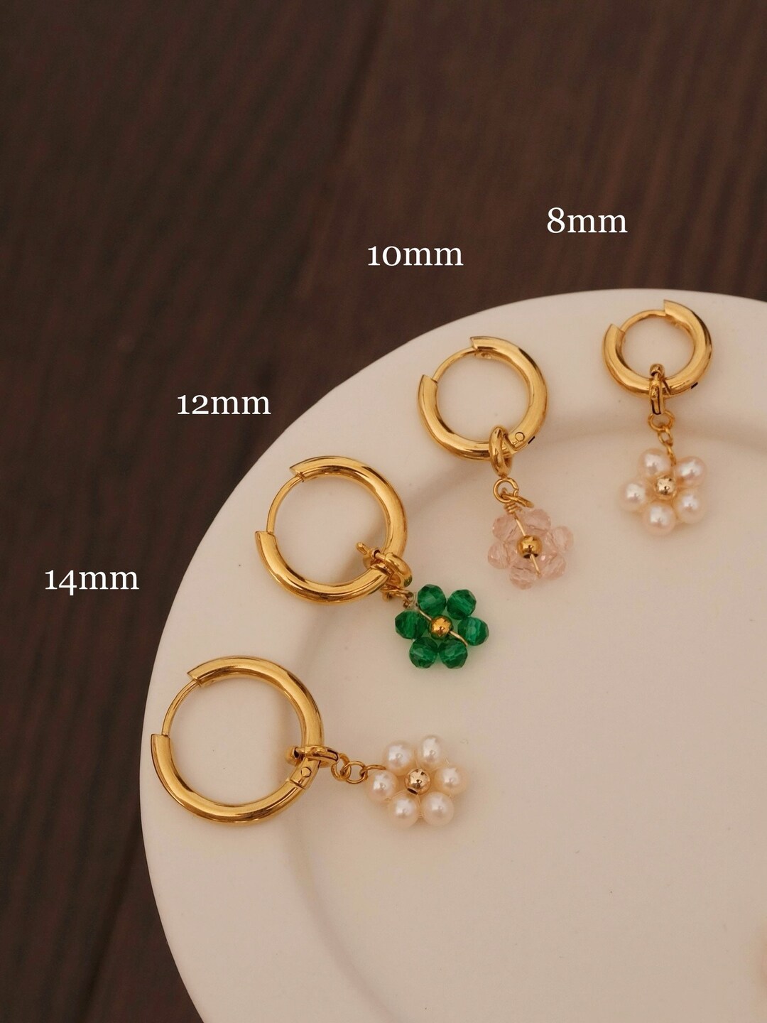 Beaded Flower Detachable Pendants, 18K Gold Filled Hoop Earrings ...