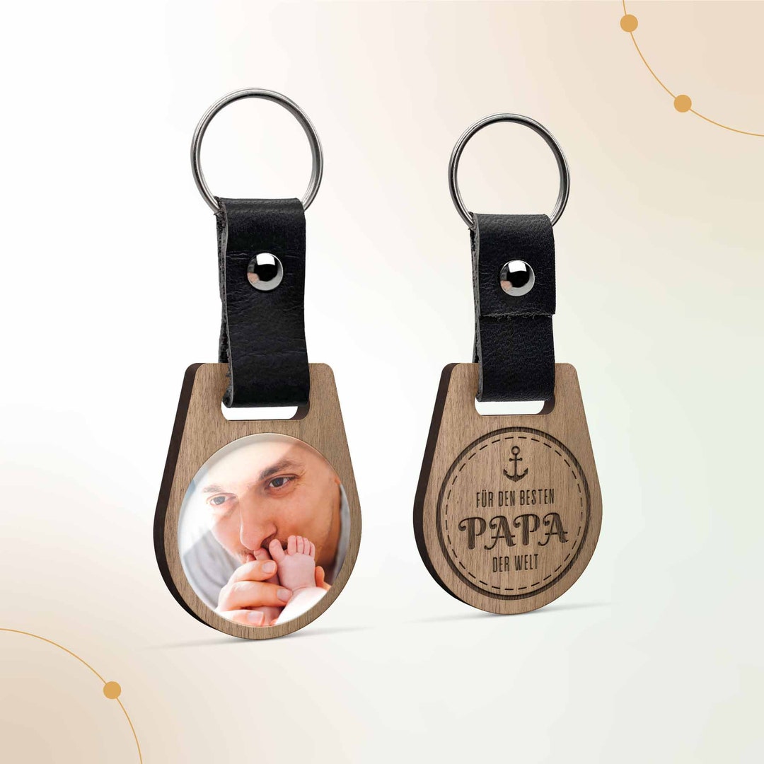 Dad Wooden Keychain With Favorite Photo & Anchor | Father Gift Pendant ...