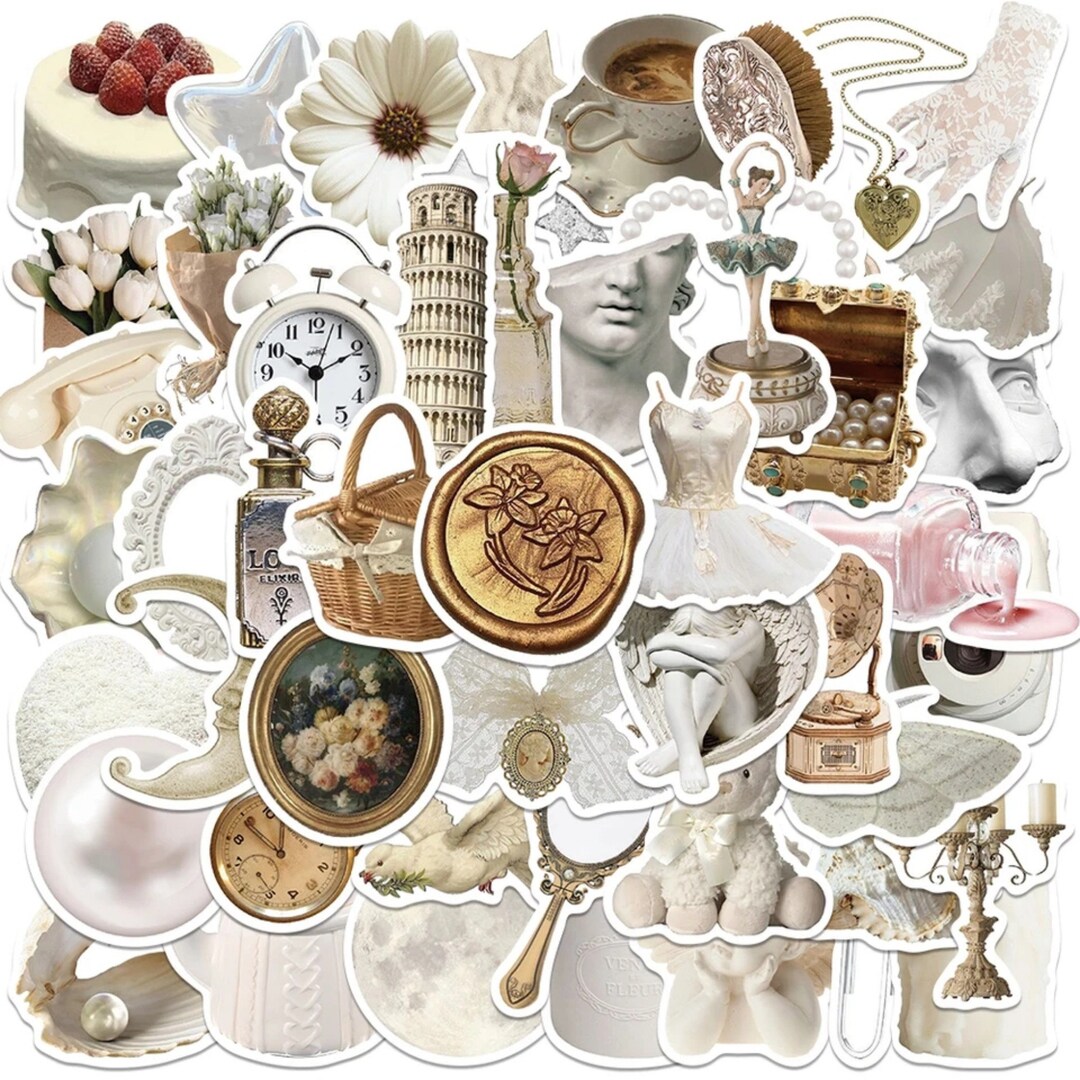 White Bronze Stickers 50 Pcs/set Cute Aesthetic Art Coquette Academia ...