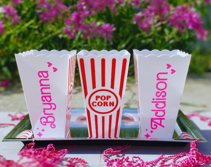 Set 6 Retro FRESHLY Popped POPCORN TUBS Purple White Bowls Bucket Movie ...