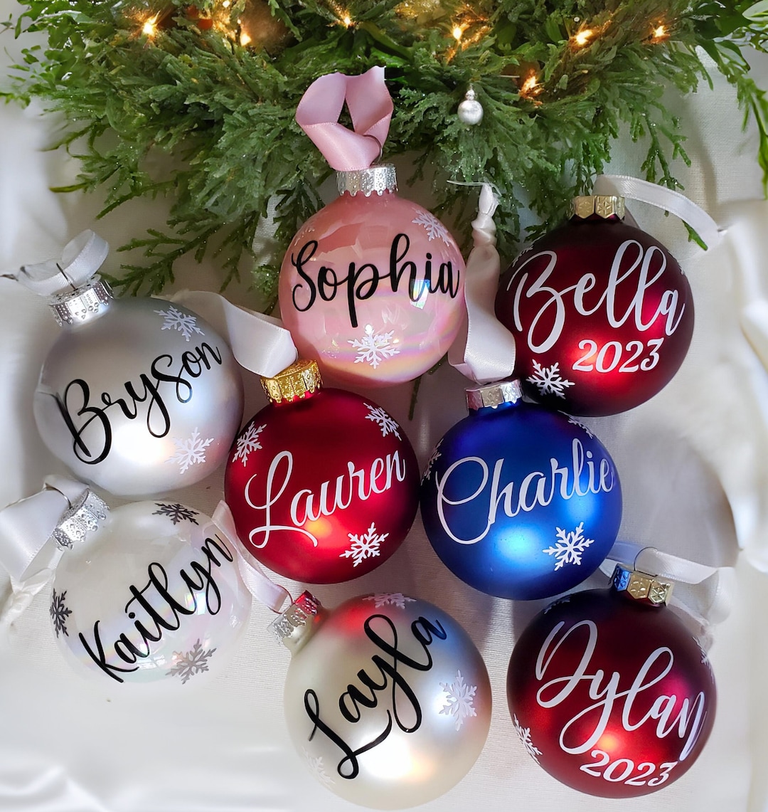 Christmas Red Name Ornaments, Personalized Christmas Glass Ornaments ...
