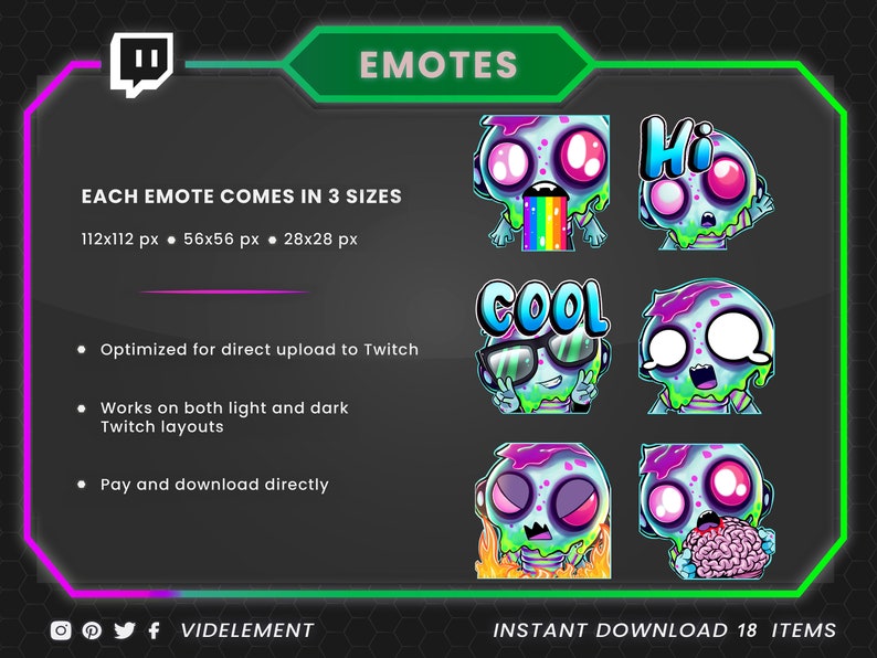 Zombie Twitch Emotes: Purple-eyed Monster Sub Emote Pack - Etsy