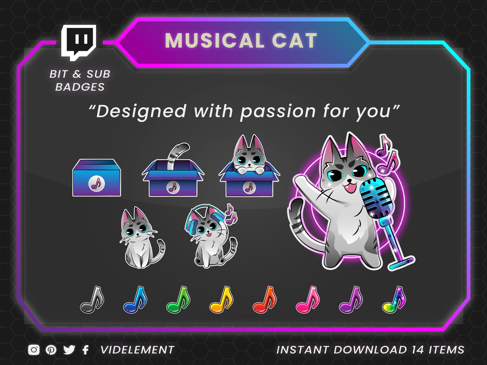 Cat Sub Badges Musical Sub Badges Twitch Sub Badges Twitch - Etsy