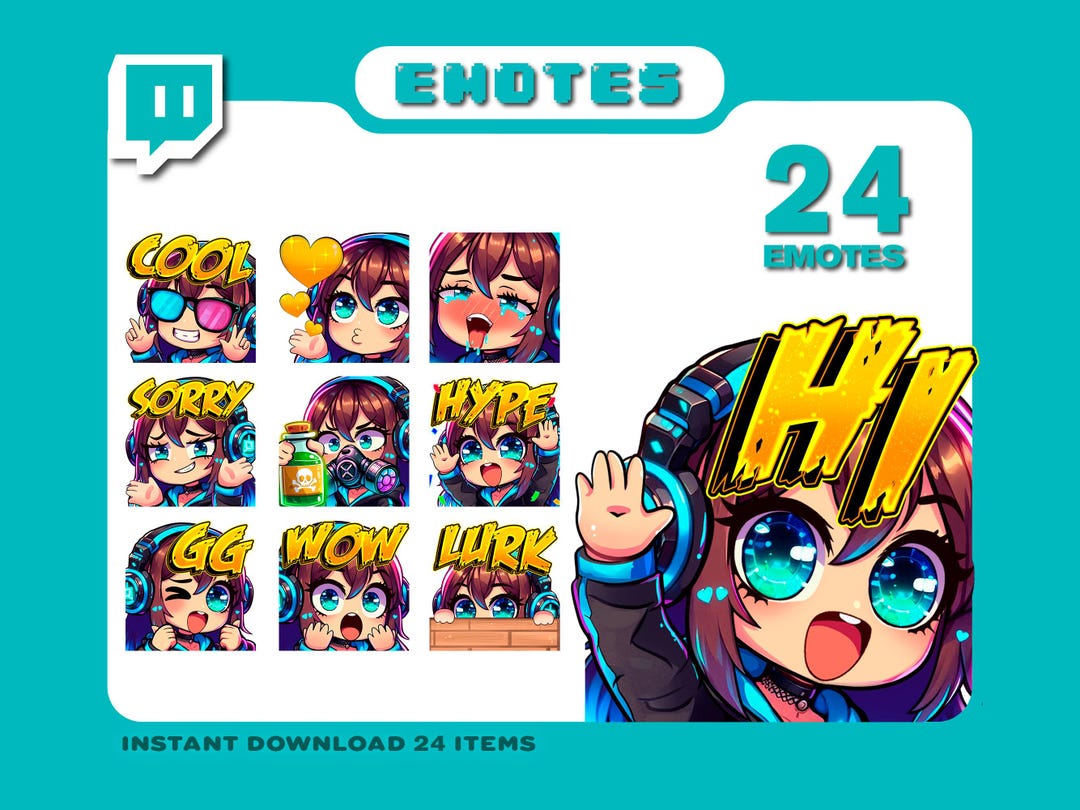 Gamer Girl Electricblue Emotes for Twitch, Discord, and Tiktok Emotes ...