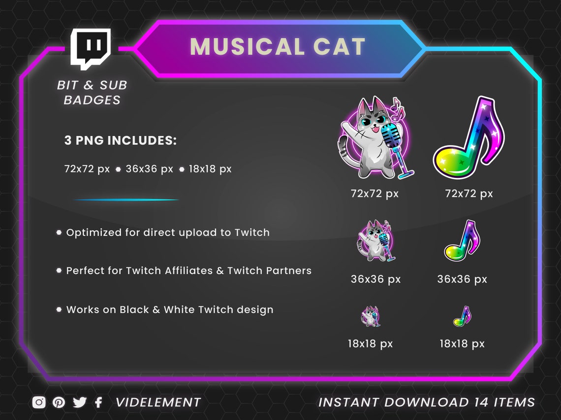 Cat Sub Badges Musical Sub Badges Twitch Sub Badges Twitch - Etsy