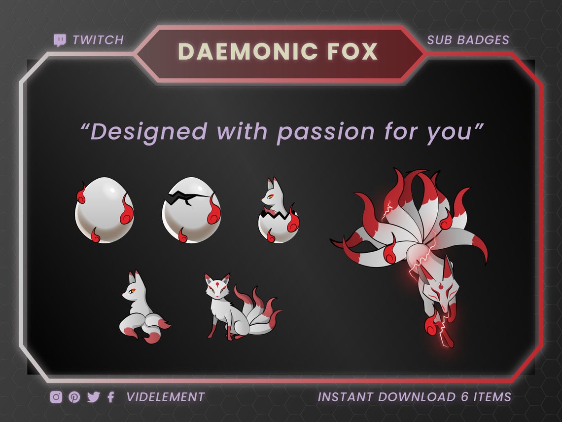 Daemonic Fox Sub Badges Twitch Sub Badges Twitch Badges - Etsy