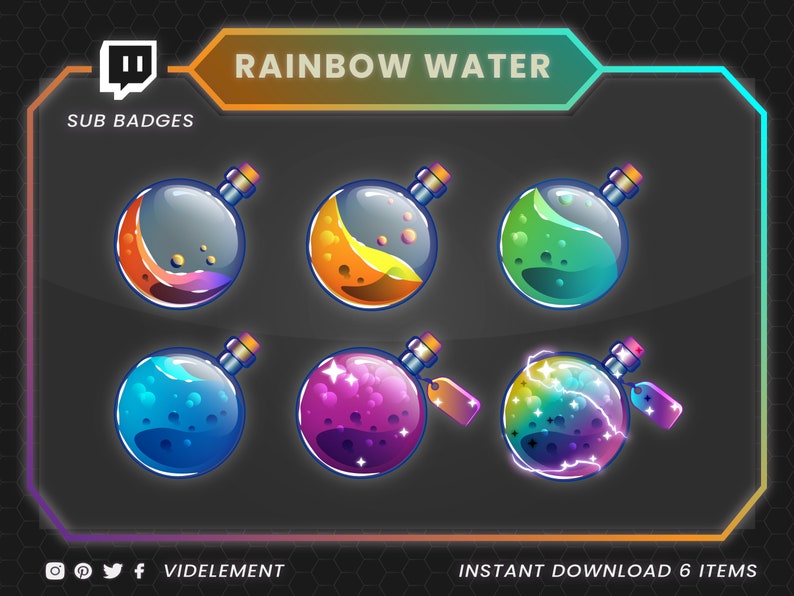 Water Sub Badges Rainbow Sub Badges Twitch Sub Badges - Etsy
