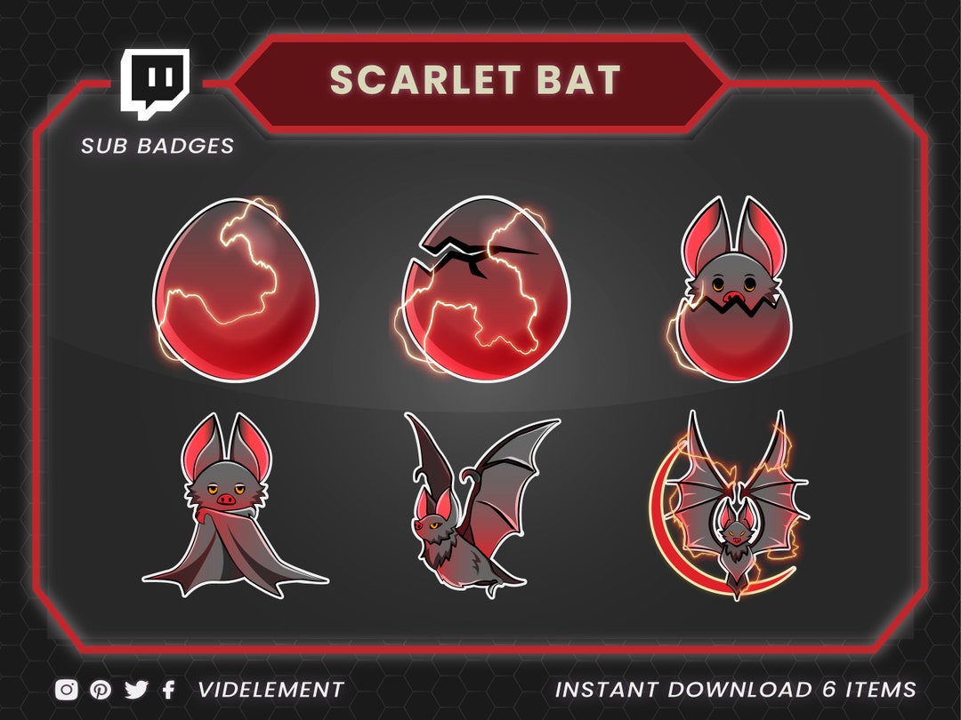 Scarlet Bat Twitch Sub Badges: 6-piece Set (digital Download) - Etsy
