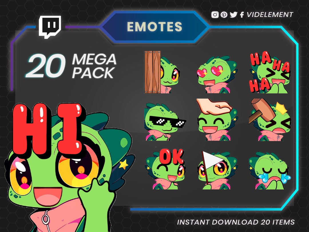 20 Dynamic Twitch Emotes With Chibi Lizard Charm | Twitch Sub Emotes ...