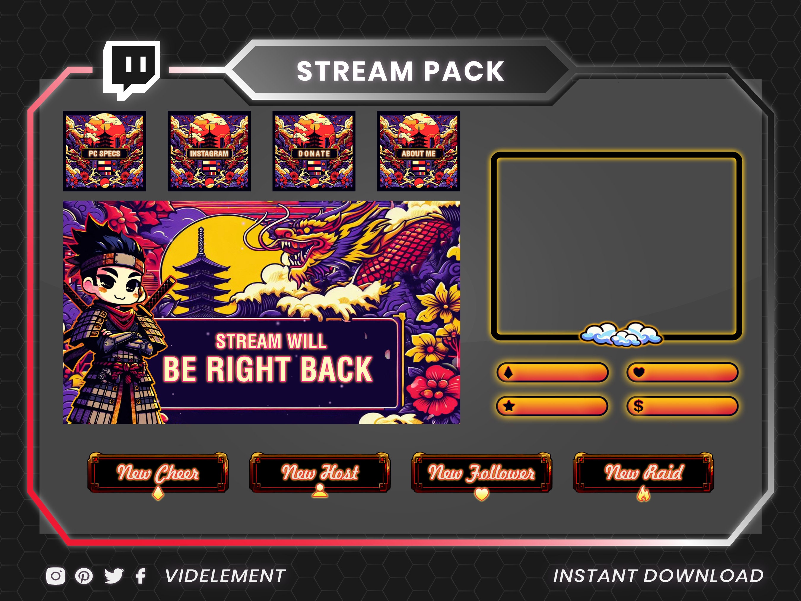 Chibi Samurai Stream Pack – Animated Twitch Emotes & Sakura Overlay for ...