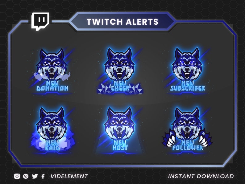 Blue Wolf Stream Pack: Animated Twitch Overlay, Alerts, and Panels - Etsy
