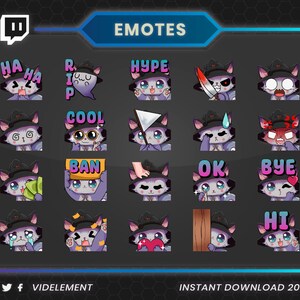 Sorcerer's Whiskers: 20 Chibi Cat Emotes – White & Purple Fur With ...