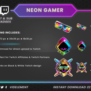 Neon Gamer Twitch Sub Badges: Unique Character Glasses (22 .PNG) - Etsy