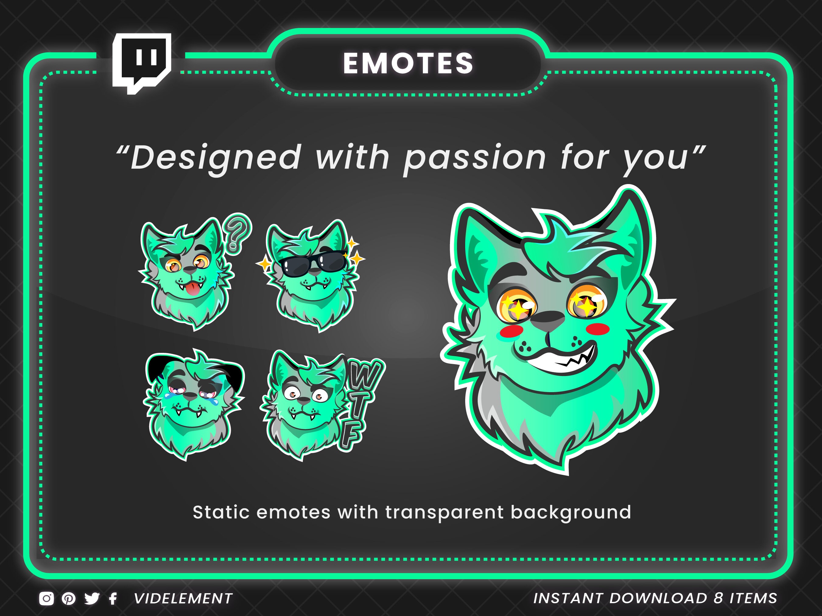 Emerald Wolf Emotes | Twitch Emote, Discord Emote, Text Emote, Creature ...