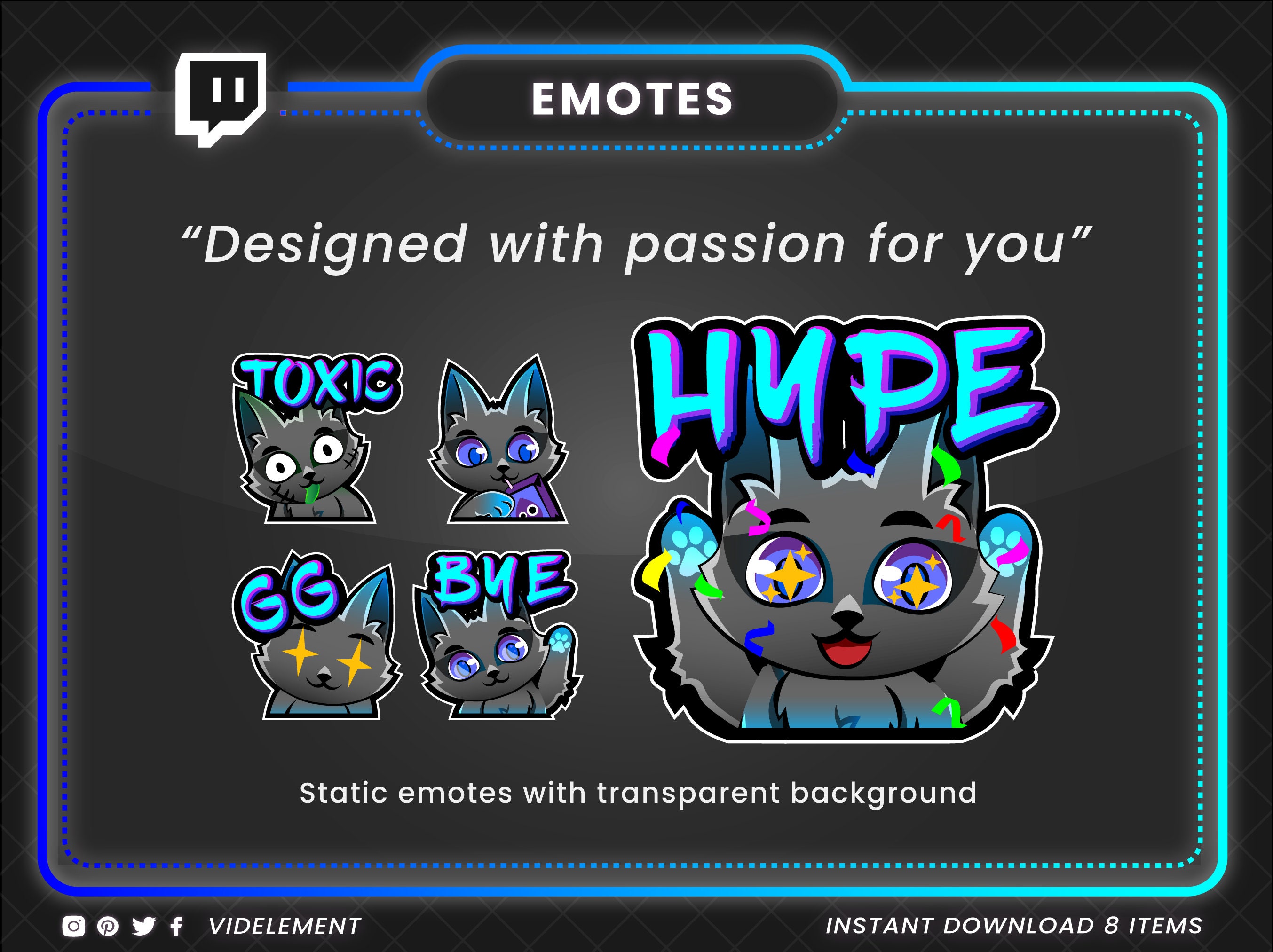 8 Cat Emotes, Twitch Emote, Cat Text Emote, Animal Emote, Cat Emote ...