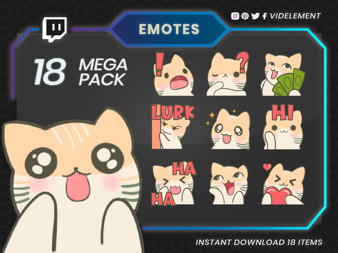 YELLOW CUTE CAT Emotes, Cats Twitch Emotes, Twitch Sub Emotes, Discord ...