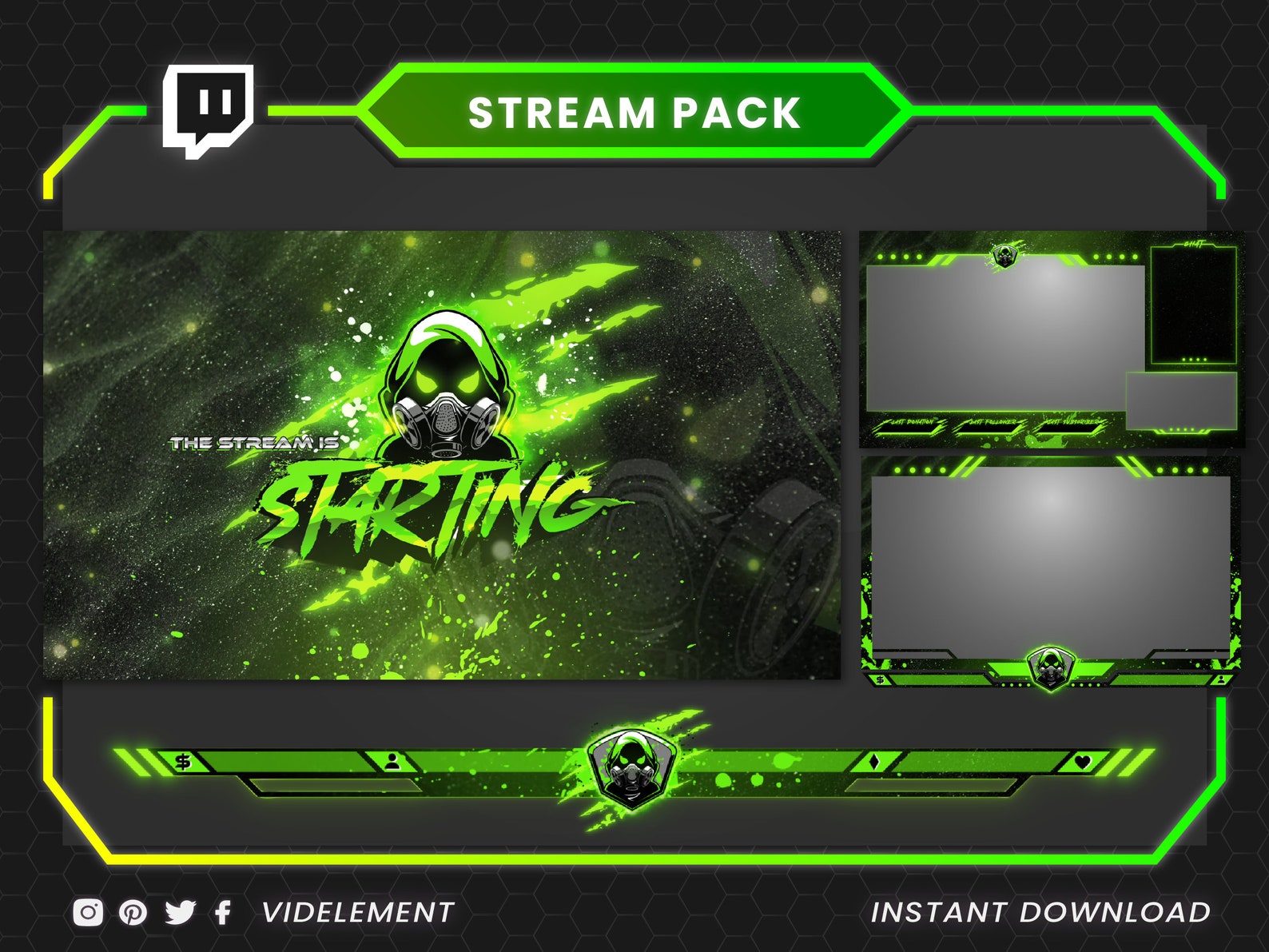 Animated Green Stream Pack: Webcam, Panels, Overlay (digital Download ...