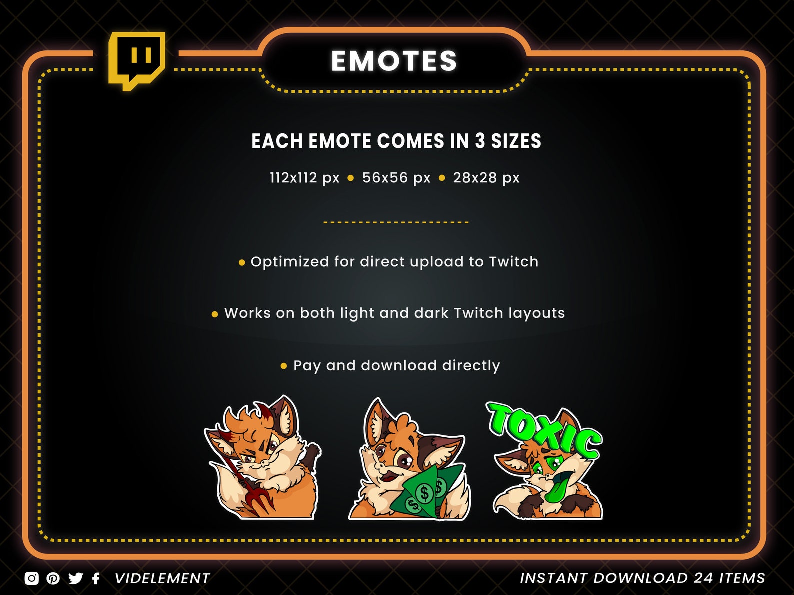 24 Fox Emote Twitch Emote Fox Text Emote Animal Emote - Etsy