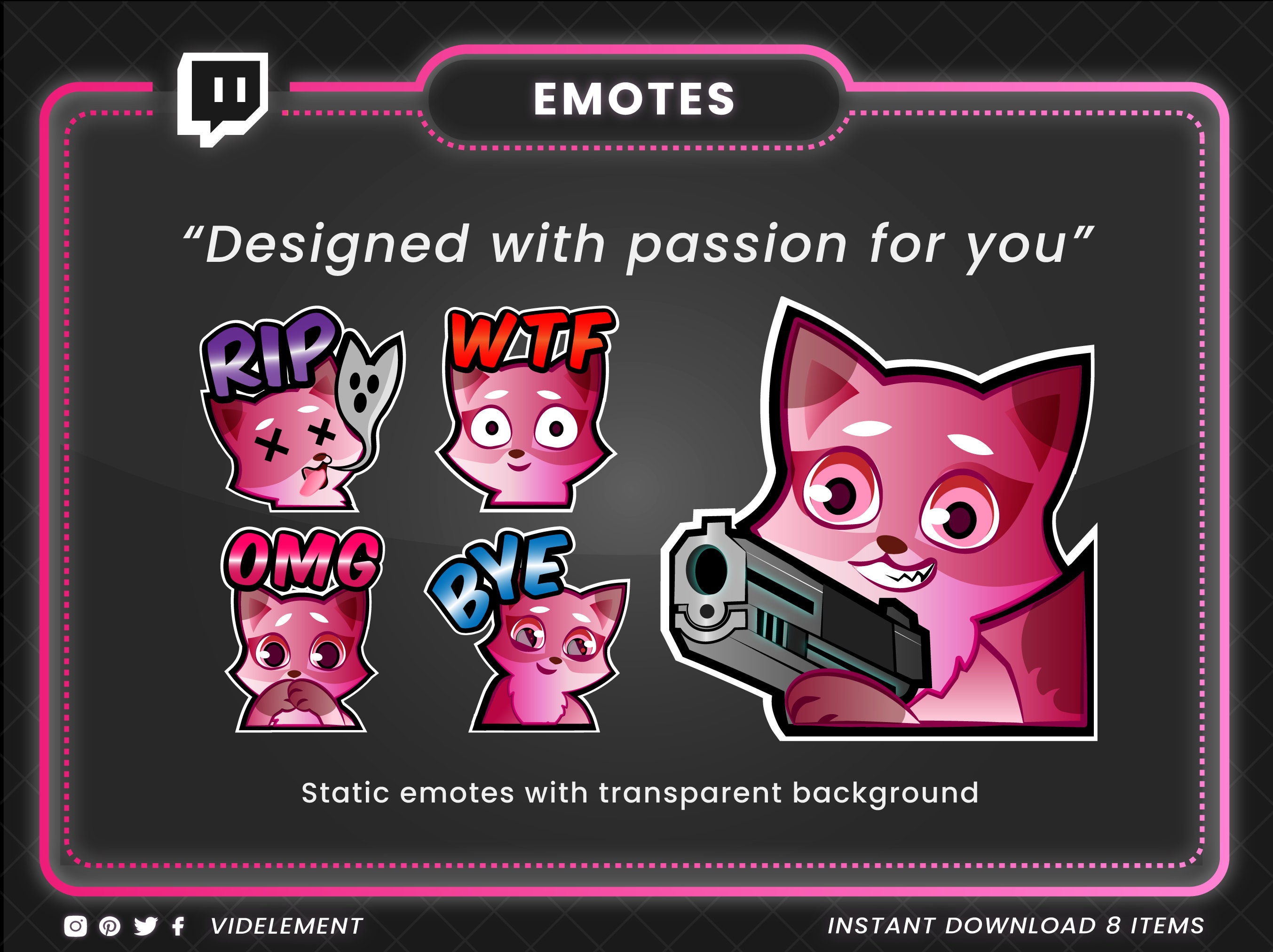 8 Pink Fox Emotes OMG Emote Ban Emote WTF Emote Bye Emote - Etsy Canada