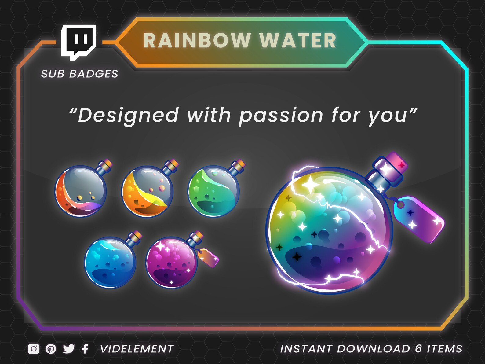 Water Sub Badges Rainbow Sub Badges Twitch Sub Badges - Etsy