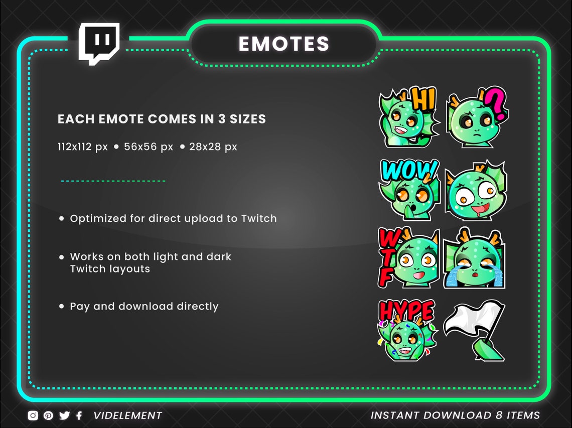 8 Twitch Emotes Water Emotes Monster Emotes Dragon Emotes - Etsy