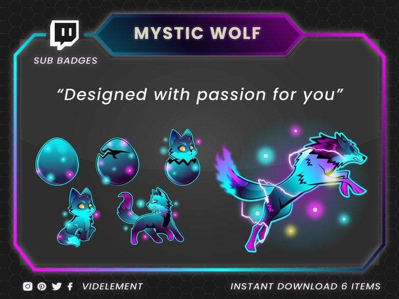 Mystic Wolf Twitch Sub Badges: Neon Forest Badges (digital Download) - Etsy
