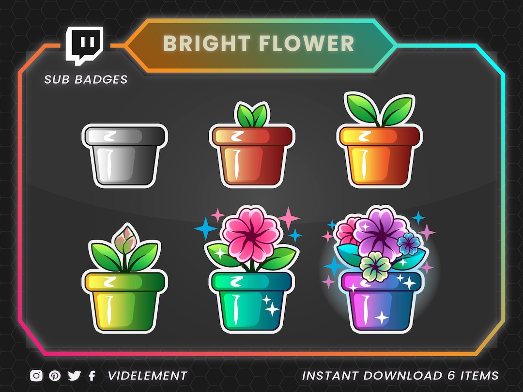 Bright Flower Sub Badges, Twitch Sub Badges, Twitch Bit Badges, Roses ...