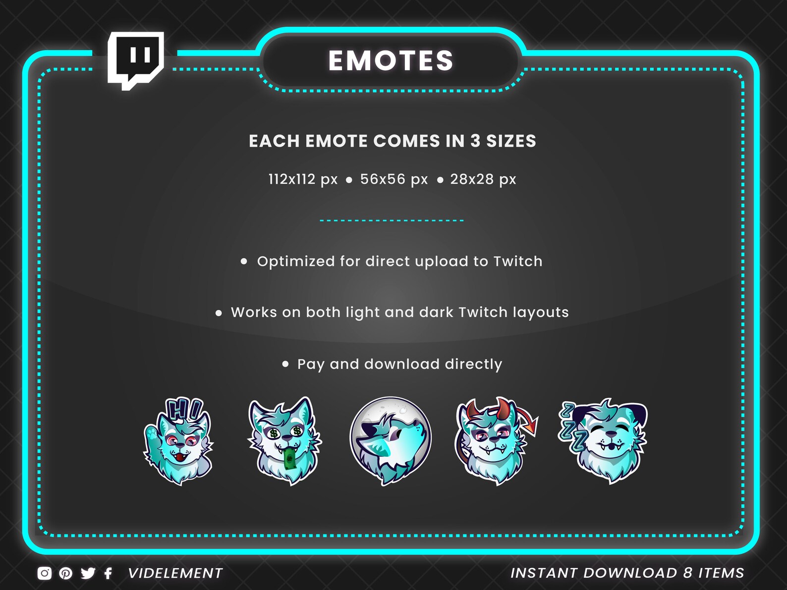 Wolf Emotes | Twitch Emote, Discord Emote, Text Emote, Animal Emote ...