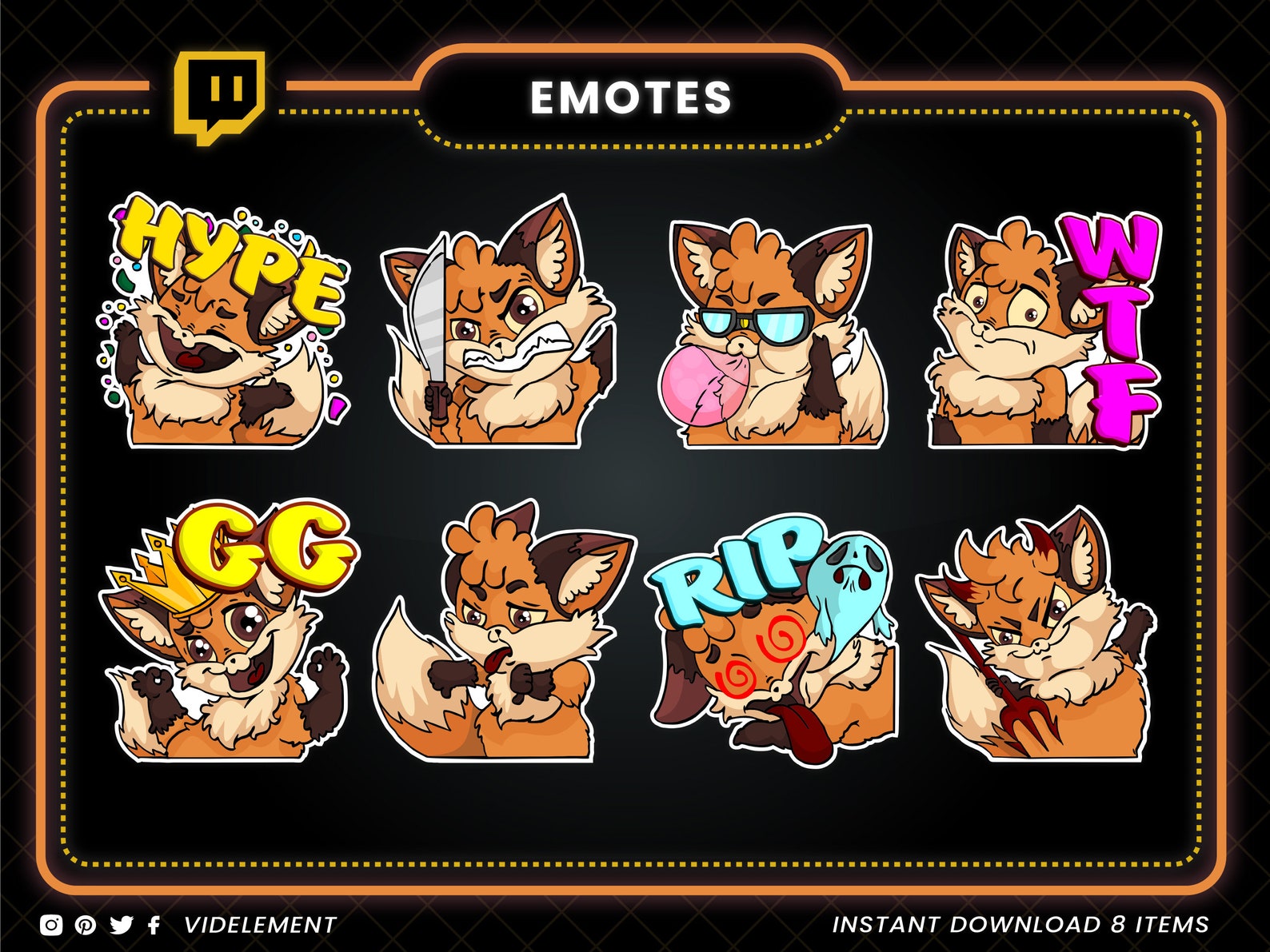 8 Fox Emotes, Twitch Emote, Fox Text Emote, Animal Emote, Hype Emote ...