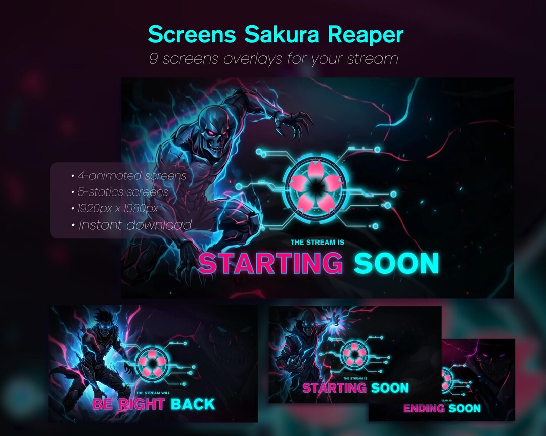 Sakura Reaper Twitch Screens Pack | Gothic Cozy Overlay | Starting Soon ...