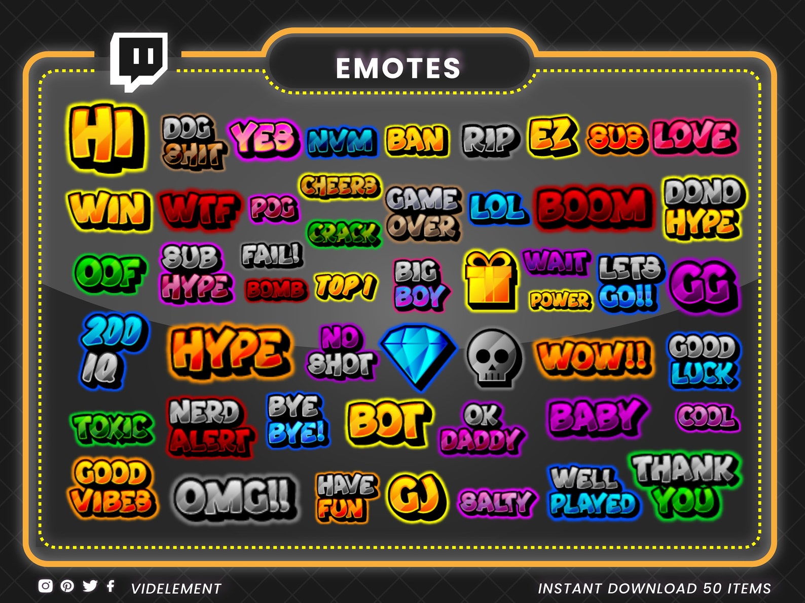 50 Text Emote Twitch Text Emotes Twitch Emote Discord - Etsy