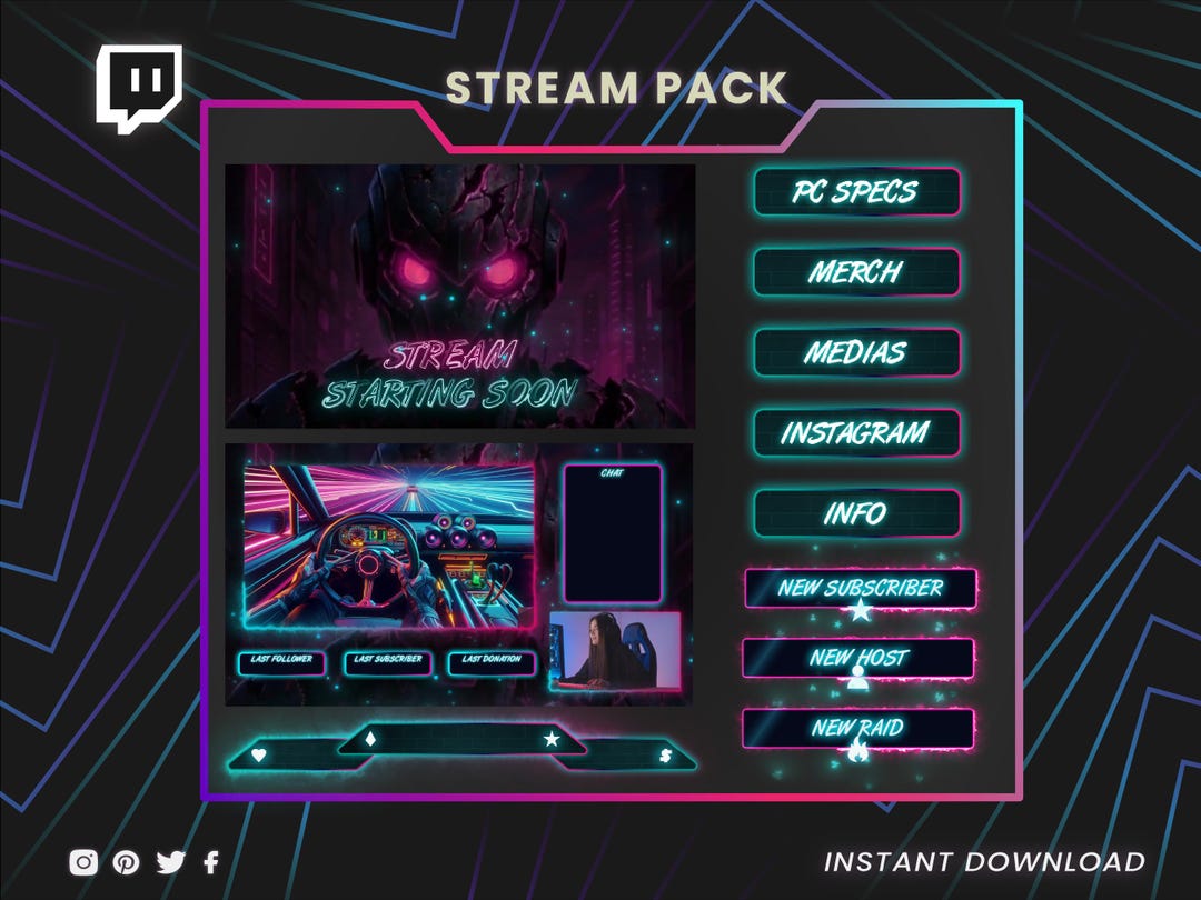 Animated Twitch Stream Overlay, Robot Twitch Overlays, Neon Overlay ...