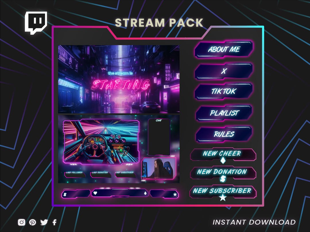 Animated Twitch Stream Overlay, Twitch Overlays, Neon City Overlay ...