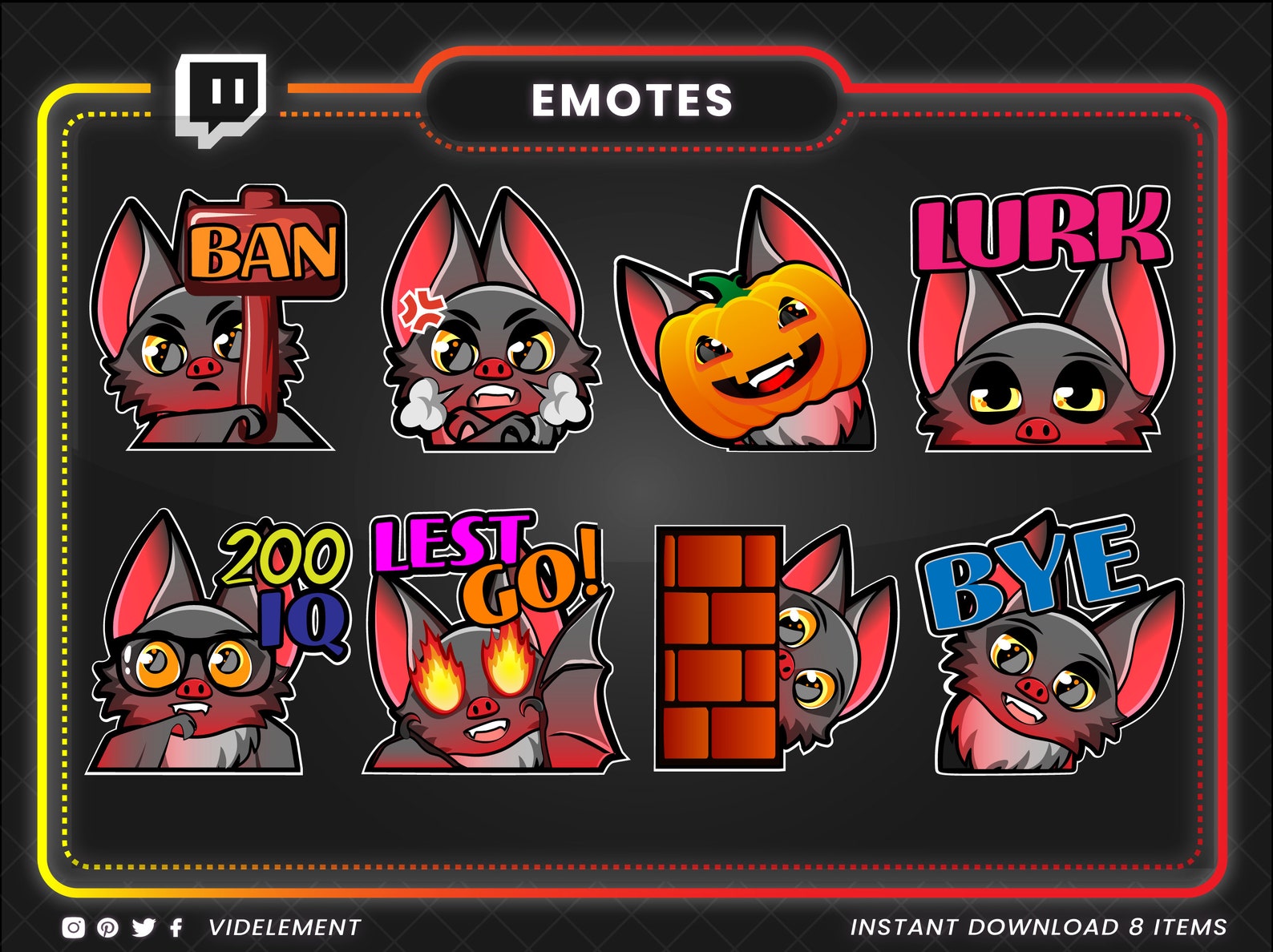 8 Bat Emotes Twitch Emote Bat Text Emote Animal Emote Ban - Etsy Australia