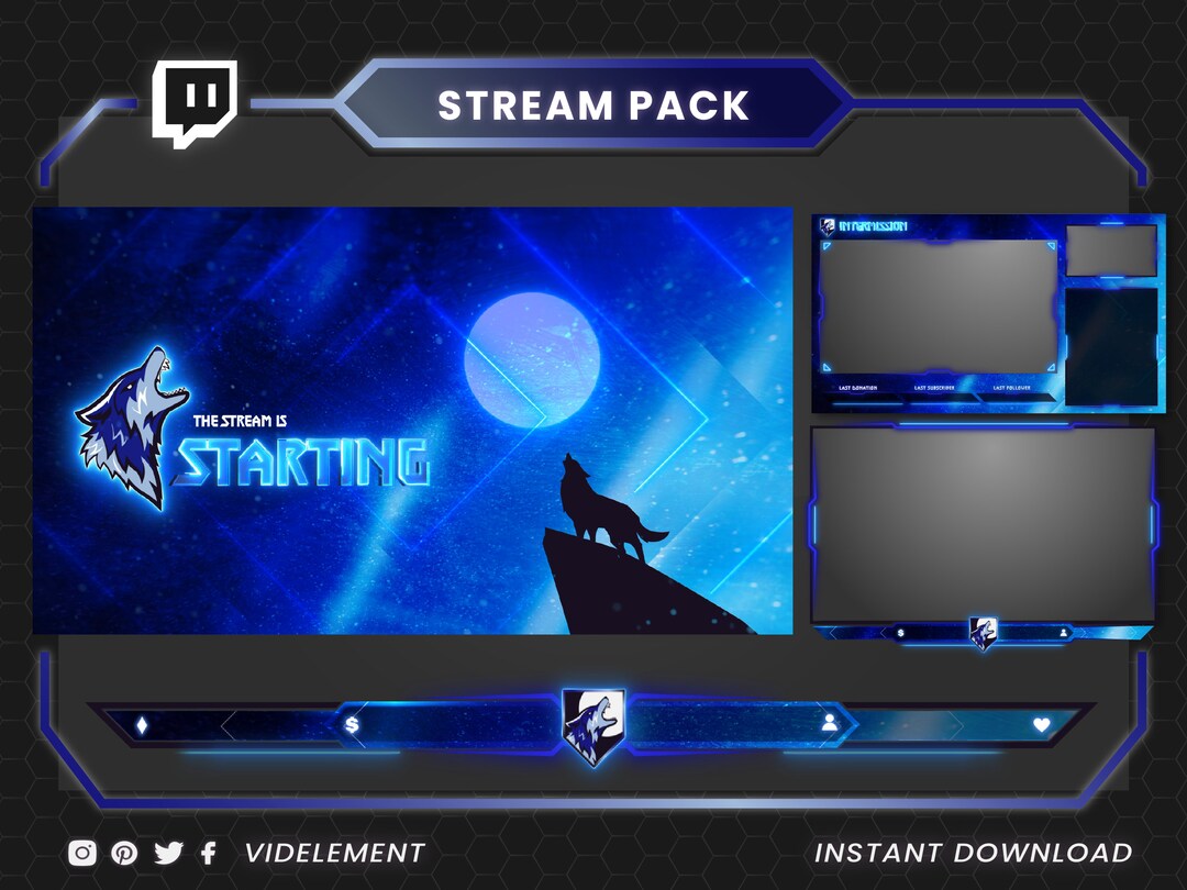 Wolf Stream Pack, Animated Webcam, Twitch Panels, Twitch Wolf Alert ...