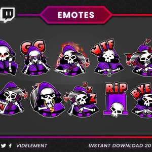 Purple Shinigami Emotes Pack - 20 Twitch Chibi-style Subscriber Emotes ...