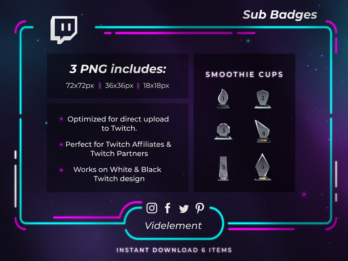 Twitch Sub Badges Crystal Twitch Badges Twitch Sub Badge | Etsy