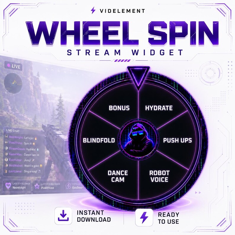Neon Hacker Wheel Spin Stream Widget för Twitch, Kick och YouTube | OBS ...