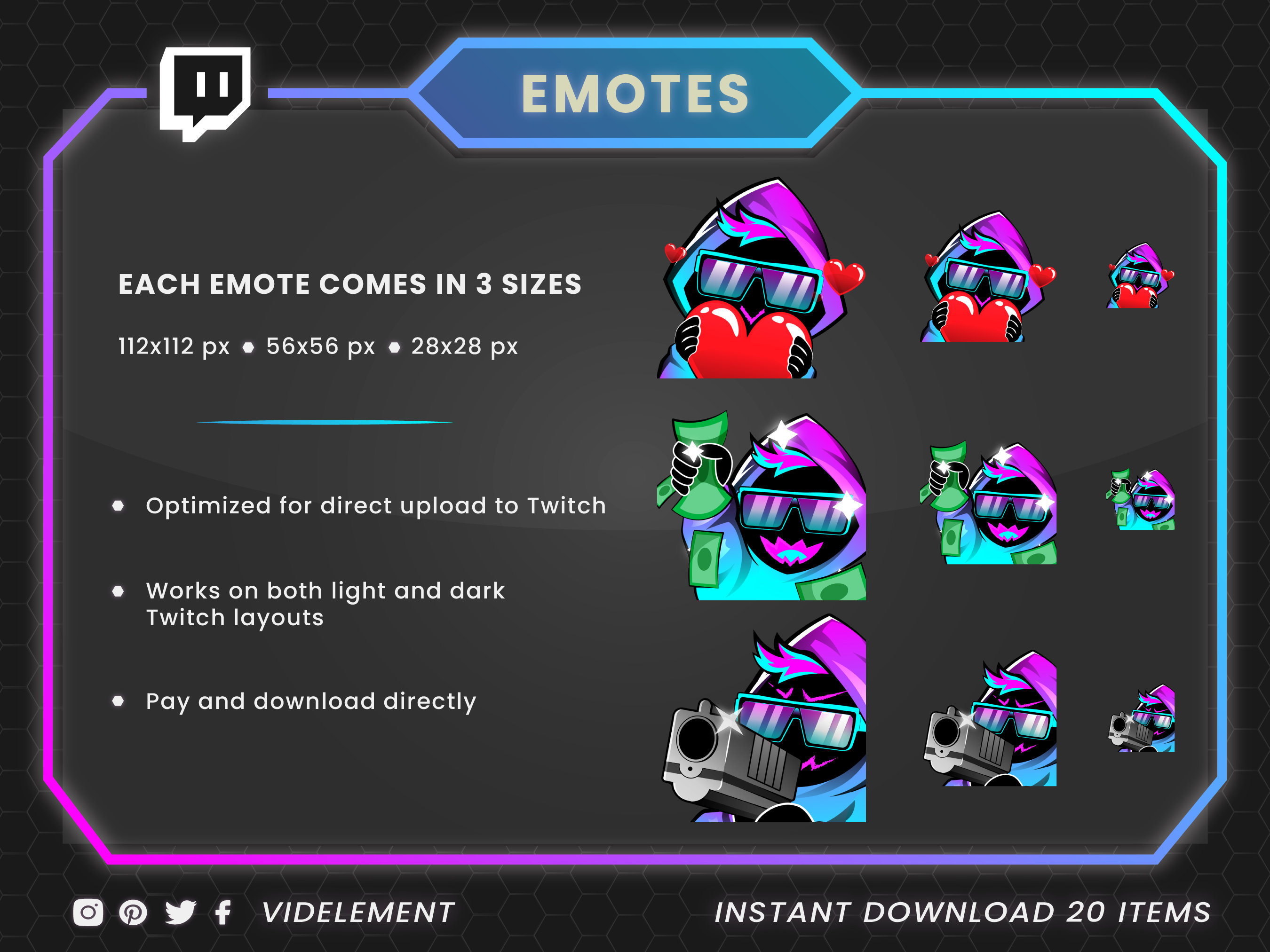 20 Neon Hoodie Animated Emotes, Twitch Emotes, Emotes Twitch, Discord ...