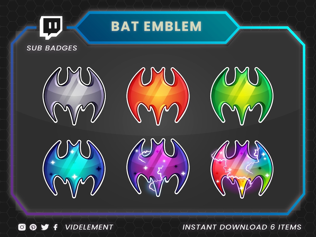 Bat Emblem Twitch Sub Badges: Colorful Subscriber Badges (digital ...