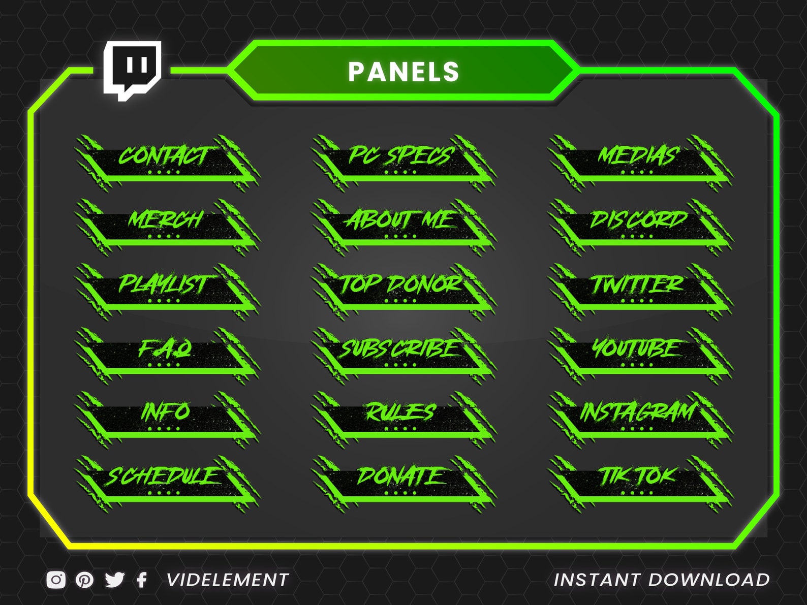 Animated Green Stream Pack: Webcam, Panels, Overlay (digital Download ...