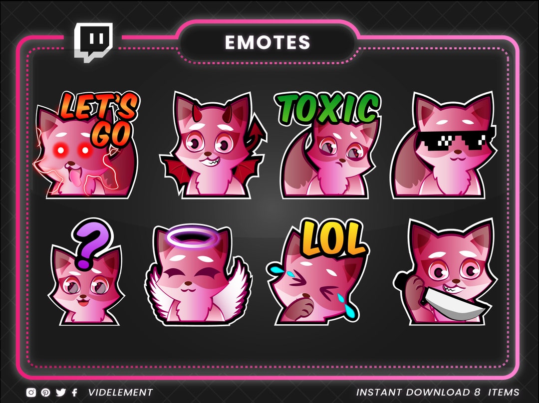 8 emoticones de zorro rosa para Twitch. Emote tóxico, emote Lol, emote ...