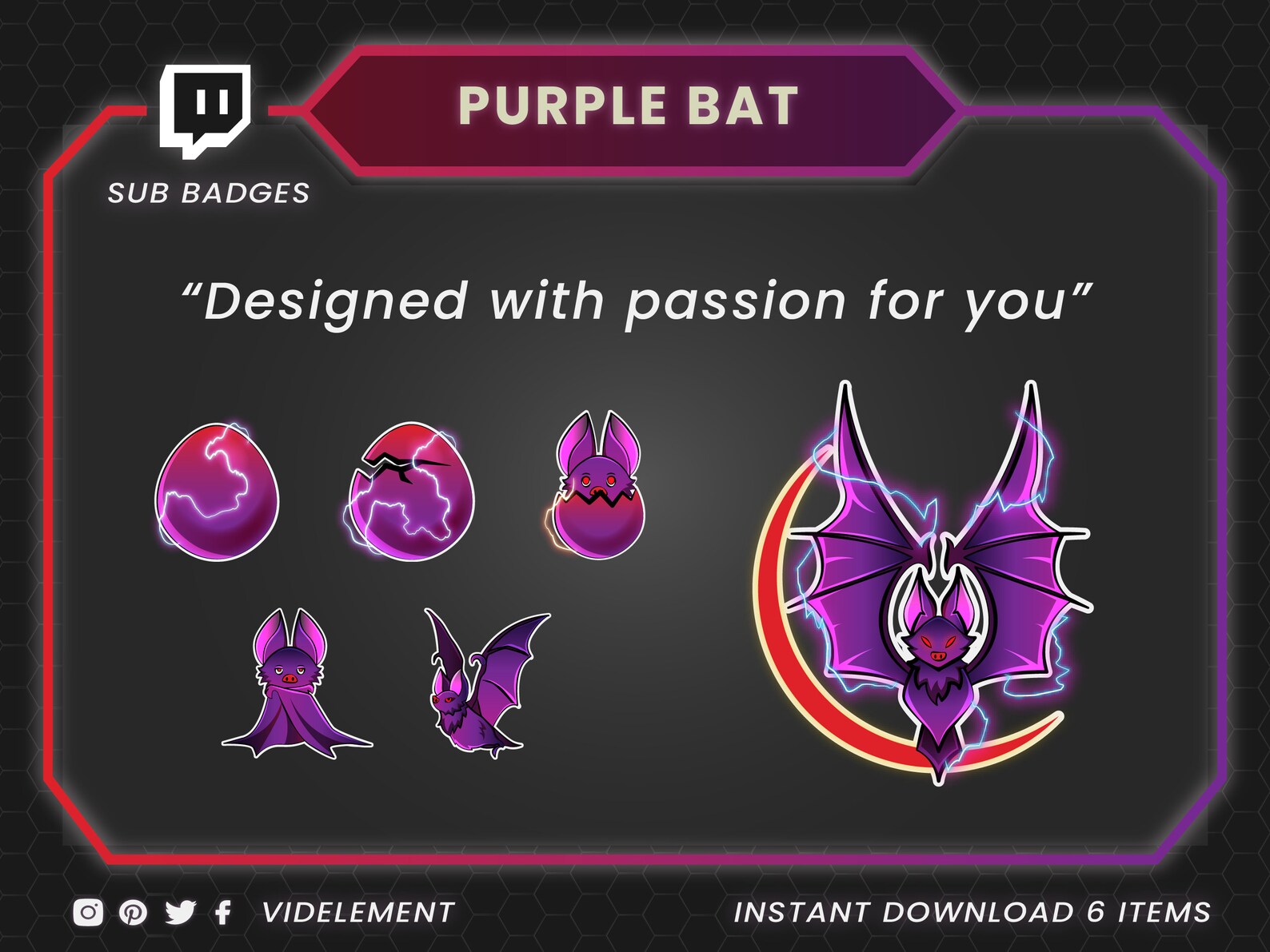 Purple Bat Twitch Sub Badges (6 Items) (PNG Digital Download) - Etsy