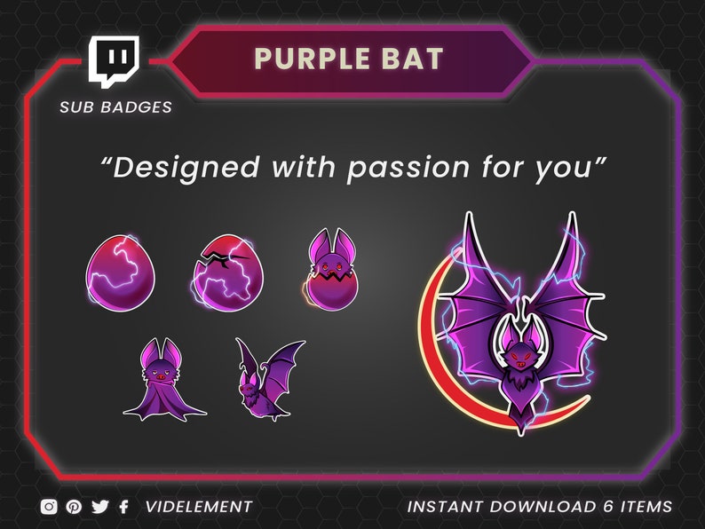 Purple Bat Badges Bat Sub Badges Twitch Badges Twitch Sub - Etsy Ireland