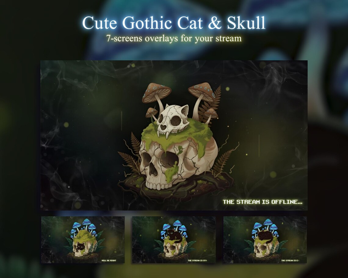 Animated Gotic Cat Reaper Twitch Screens, Cat Stream Overlays Starting ...